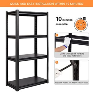 Raybee Garage Shelving Heavy Duty Garage Storage Shelves Load 1600LBS Adjustable Heavy Duty Shelving 4 Tier Metal Shelving for Storage Industrial Shelving for Kitchen Black 27.5" W x 13.8" D x 57" H