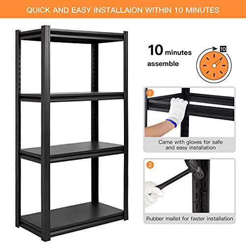 Raybee Garage Shelving Heavy Duty Garage Storage Shelves Load 1600LBS Adjustable Heavy Duty Shelving 4 Tier Metal Shelving for Storage Industrial Shelving for Kitchen Black 27.5" W x 13.8" D x 57" H