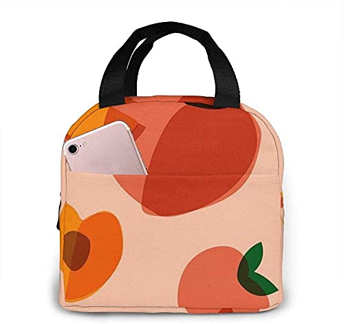 Lunch Bag Cartoon Watercolor Peach Fruit Memphis Style Girl Powder Background Lunch Box Insulated Bag Tote Bag For Men/Women Work Travel