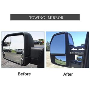 ReYee Towing Mirrors fit for 2015 2016 2017 2018 2019 2020 Ford F150 Pickup with Power Heated Turn Signal Lamp Auxiliary Light Temperature Sensor Manual Fold- 8 Pin(Black)