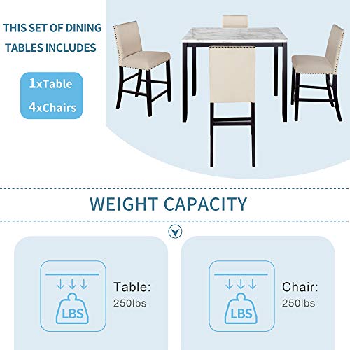 LZ LEISURE ZONE Dining Table Set for 4, 5 Piece Kitchen Dining Table Set for 4, Dining Table and Chairs Set, Dining Room Sets, White+Beige