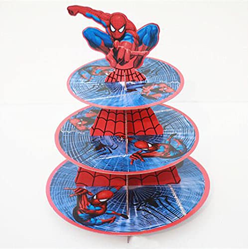 RenbangUS Spider Cupcake Stand - Spider Themed Party Decorations Supplies for Kids Birthday Party 3 Tier Cardboard