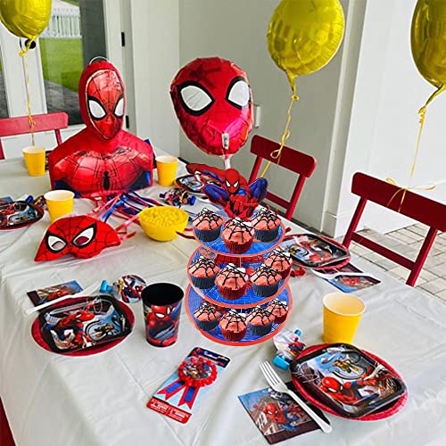 RenbangUS Spider Cupcake Stand - Spider Themed Party Decorations Supplies for Kids Birthday Party 3 Tier Cardboard