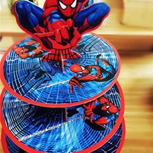 RenbangUS Spider Cupcake Stand - Spider Themed Party Decorations Supplies for Kids Birthday Party 3 Tier Cardboard