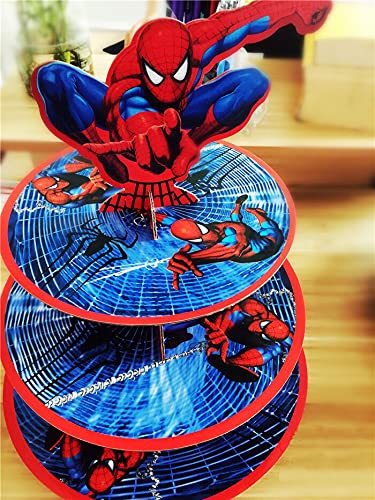 RenbangUS Spider Cupcake Stand - Spider Themed Party Decorations Supplies for Kids Birthday Party 3 Tier Cardboard