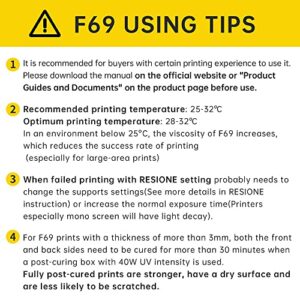 RESIONE 3D Printer Resin, F69 Flexible Resin Rubber-Like 405nm UV-Curing Resin TPU-Like Photopolymer Resin for DLP LCD MSLA Printing Black 500g