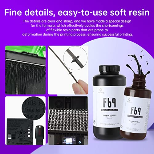 RESIONE 3D Printer Resin, F69 Flexible Resin Rubber-Like 405nm UV-Curing Resin TPU-Like Photopolymer Resin for DLP LCD MSLA Printing Black 500g