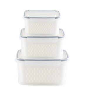 food storage container,3 piece set, vegetable fruit storage container, built-in removable drain basket, stackable storage container for fridge