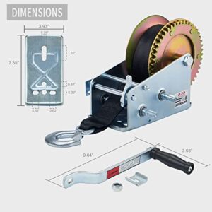 OPENROAD Boat Winch 3200lbs Hand Winch, with 32ft Black Strap and 2 Speed switchable, for Boat Trailer Towing Winch