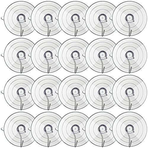 Blulu 20 Pieces Clear Suction Cups Hooks for Glass 2.4 Inch Reusable Window Suction Cups 7 lb Vacuum Suction Hooks Wreath Hanger Hooks for Towel Glass Window Door Mirror Table