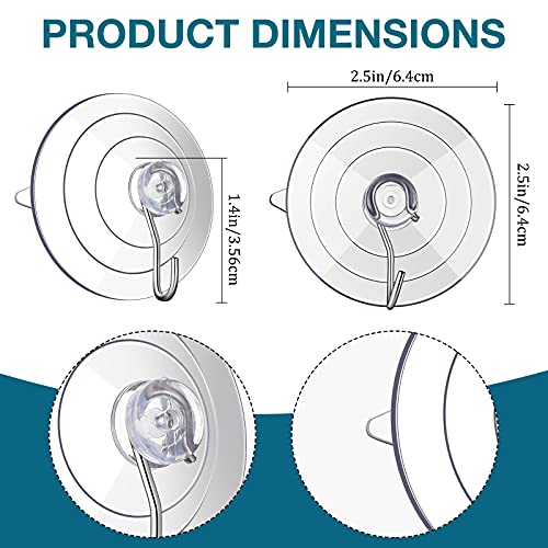 Blulu 20 Pieces Clear Suction Cups Hooks for Glass 2.4 Inch Reusable Window Suction Cups 7 lb Vacuum Suction Hooks Wreath Hanger Hooks for Towel Glass Window Door Mirror Table