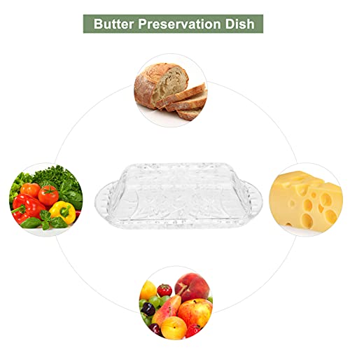 YARDWE Clear Deep Crystal Covered Butter Dish Butter Keeper Well Sealed to Keep Butter Soft Decorative Design and Antique Look Butter Dessert Tray Style 1