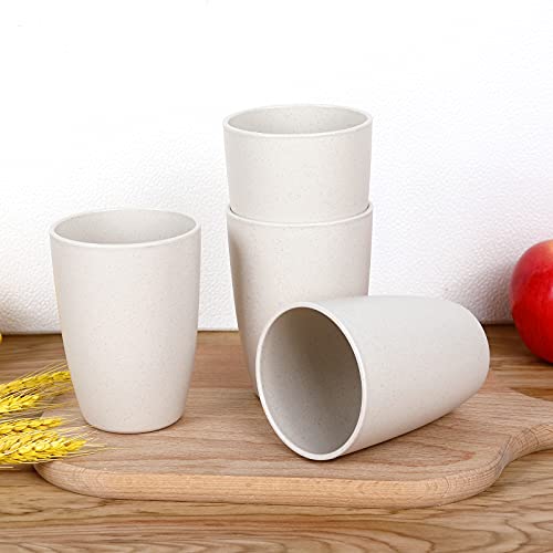 12pcs Wheat Straw Dinnerware Sets, Wheat Straw Plates and Bowls Sets for 4 Microwave Dishwasher Safe Lightweight Beige