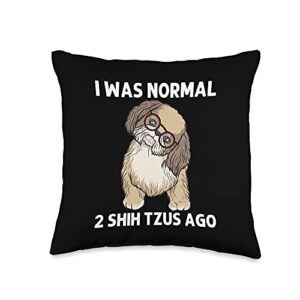 best shih tzu gifts pup eyeglass pooch fur owner cool shih tzu art for men women puppy pet dog brown animal throw pillow, 16x16, multicolor