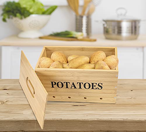 Gdfjiy Potatoes Wooden Storage Bin, Kitchen Storage Box,Kitchen Pantry Organizer With Airtight Lid,Vegetable Fresh Keeper with Aerating Storage Holes(Need self-assemble)