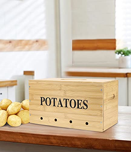 Gdfjiy Potatoes Wooden Storage Bin, Kitchen Storage Box,Kitchen Pantry Organizer With Airtight Lid,Vegetable Fresh Keeper with Aerating Storage Holes(Need self-assemble)