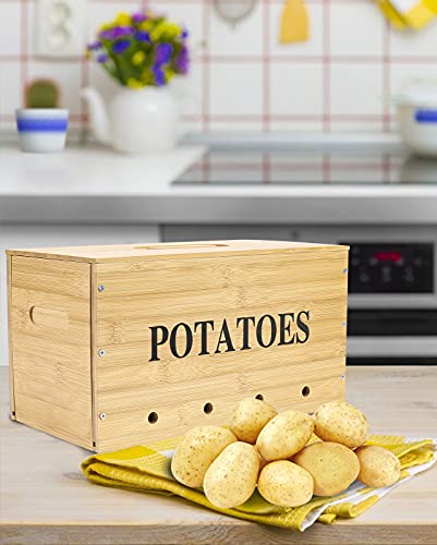 Gdfjiy Potatoes Wooden Storage Bin, Kitchen Storage Box,Kitchen Pantry Organizer With Airtight Lid,Vegetable Fresh Keeper with Aerating Storage Holes(Need self-assemble)