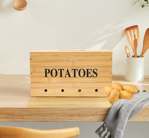 Gdfjiy Potatoes Wooden Storage Bin, Kitchen Storage Box,Kitchen Pantry Organizer With Airtight Lid,Vegetable Fresh Keeper with Aerating Storage Holes(Need self-assemble)