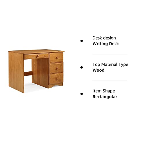 Essentials Writing Desk / 43.5"W / Study Writing Table for Home Office / Solid Wood / Natural Variations of Wood Grains / 4 Drawers, Castanho Brown