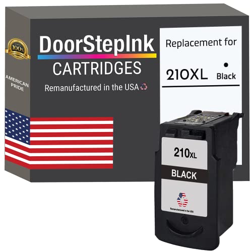 DoorStepInk Remanufactured in The USA Ink Cartridge Replacements for Canon PG-210XL 210 XL 1 Black Ink Pixma iP2700 iP2702 MP230 MP495 MX320-Shows Ink Levels