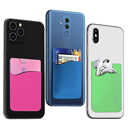 Tek Styz PRO Stick on Wallet Works for Zen Mobile Admire Fab with Room for 3 Cards/ID/Money 3pack (Blue,Green,Pink)