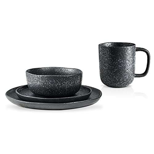 Stone Lain Tom Stoneware Reactive Glaze Dinnerware Set, 16-Piece Service for 4, Black-White