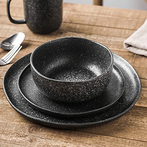 Stone Lain Tom Stoneware Reactive Glaze Dinnerware Set, 16-Piece Service for 4, Black-White