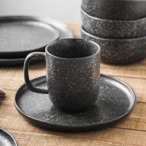 Stone Lain Tom Stoneware Reactive Glaze Dinnerware Set, 16-Piece Service for 4, Black-White