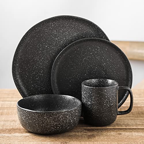 Stone Lain Tom Stoneware Reactive Glaze Dinnerware Set, 16-Piece Service for 4, Black-White