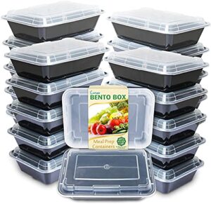 enther meal prep containers [20 pack] 2 compartment with lids, food storage bento box | bpa free | stackable | reusable lunch boxes, microwave/dishwasher/freezer safe, portion control (32 oz)