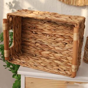 Water Hyacinth Storage Basket Hand-Woven Storage Baskets with Wooden Handle Decorative Wicker Storage Basket for Organizing Bathroom/Bedroom/Laundry Room/Pantry