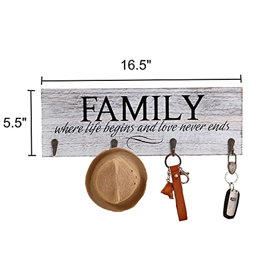 Key Holder for Wall Decorative,Key Hanger,Key Rack Whit 4 Metal Hook,Key Ring and Jewelry Rack Holder Family Home Decor Clearance,16.5*5.5inch, White…