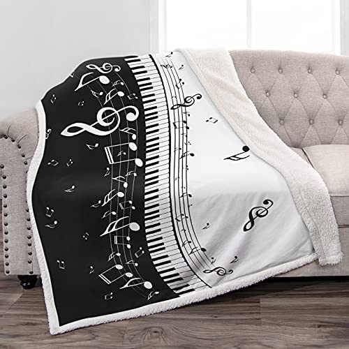 Jekeno Abstract Piano Music Note Black Sherpa Blanket Soft Warm Print Throw Blanket Ligtweight Durable Cozy for Music Lover Adult Gift 50"x60"