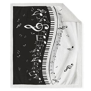 Jekeno Abstract Piano Music Note Black Sherpa Blanket Soft Warm Print Throw Blanket Ligtweight Durable Cozy for Music Lover Adult Gift 50"x60"