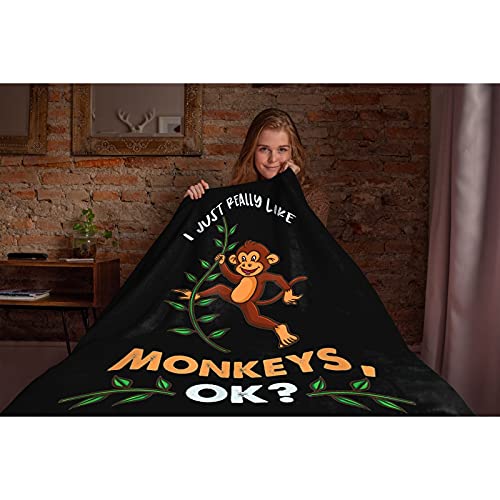 I Just Really Like Monkeys Ok Throw Fuzzy Super Soft Microfiber Flannel Blankets for Couch, Bed, Sofa Ultra Luxurious Warm and Cozy for All Seasons 60"x50"