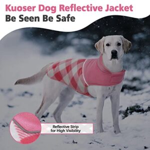 Kuoser Dog Winter Coat, Reversible Cold Weather Dog Jacket, Soft Warm Plaid Dog Coats, Puppy Waterproof Thickened Vest Windproof Outdoor Apparel for Small Medium and Large Dogs