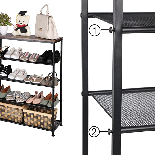 UHSTORAGE Shoe Rack Organizer, [Stable & Solid] Heavy Duty Shoe Shelf Rack for Entryway, 5 Tier Shoe Storage Metal Cabinet for Closet Hallway Bedroom Entryway, Holds 20-25 Pairs, Brown and Black