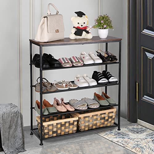 UHSTORAGE Shoe Rack Organizer, [Stable & Solid] Heavy Duty Shoe Shelf Rack for Entryway, 5 Tier Shoe Storage Metal Cabinet for Closet Hallway Bedroom Entryway, Holds 20-25 Pairs, Brown and Black