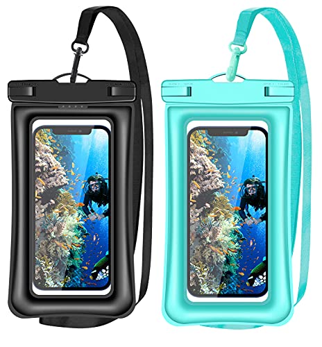 v-Golvin Floating Universal Waterproof Phone Pouch, IPX8 Cellphone Dry Bag Waterproof Case for iPhone 13 12 11 Pro Max SE 2020 XS Max XR X 8 7 6s Plus S10 S9 S20 S21 Note 20/10 Up to 7 inches -2 Pack