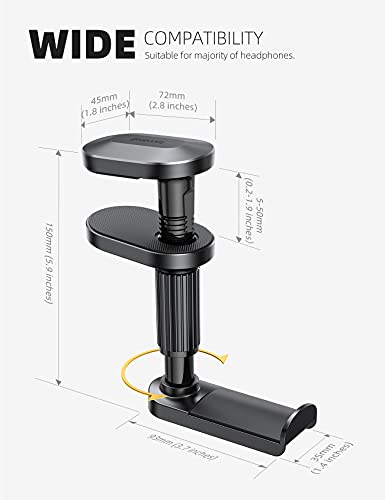 Lamicall Headphone Stand, Headset Hanger - [2022 Upgarded] 360° Rotating Earphones Holder Hook Mount Clamp under Desk for Airpods Max, Sennheiser, Sony, More, Black