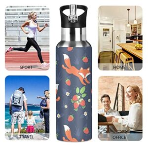 xigua Fox Sport Water Bottle with Straw Lid Double Wall Vacuum Insulated Flask Stainless Steel Water Bottle 20 oz