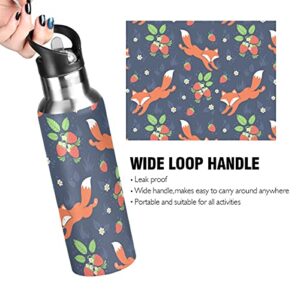 xigua Fox Sport Water Bottle with Straw Lid Double Wall Vacuum Insulated Flask Stainless Steel Water Bottle 20 oz