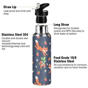 xigua Fox Sport Water Bottle with Straw Lid Double Wall Vacuum Insulated Flask Stainless Steel Water Bottle 20 oz