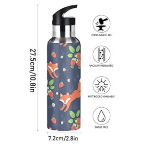 xigua Fox Sport Water Bottle with Straw Lid Double Wall Vacuum Insulated Flask Stainless Steel Water Bottle 20 oz