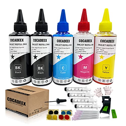 COCADEEX Refill Dye Ink Bottle Compatible with 61 or 61XL Ink Cartridge,for Envy 4500 4501 4502 4503 4504 4505 5530 5531 5532 5534 5535 5539 OfficeJet 2620 2621 4630 4632 4634 4635 Printer