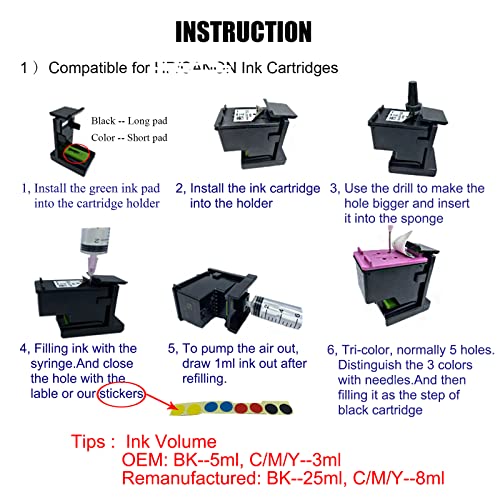 COCADEEX Refill Dye Ink Bottle Compatible with 61 or 61XL Ink Cartridge,for Envy 4500 4501 4502 4503 4504 4505 5530 5531 5532 5534 5535 5539 OfficeJet 2620 2621 4630 4632 4634 4635 Printer