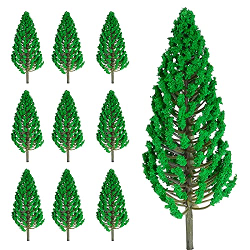 Mantouxixi 10Pcs Model Pine Cedar Trees 1:25 Green Architecture Tree for O G Scale Railway DIY Scenery Landscape Layout Natural Green 16cm/6.3inch