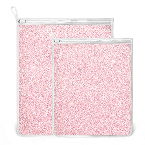 Pink Mesh Laundry Bags with Zipper, Travel Storage Organize Bag, Clothing Washing Bags for Laundry, Set of 2