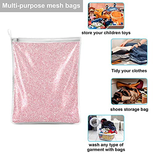 Pink Mesh Laundry Bags with Zipper, Travel Storage Organize Bag, Clothing Washing Bags for Laundry, Set of 2