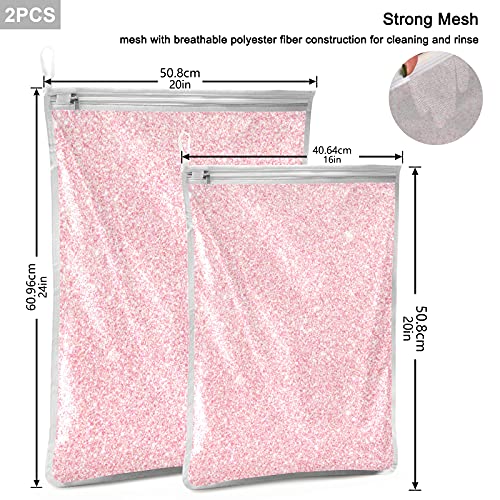 Pink Mesh Laundry Bags with Zipper, Travel Storage Organize Bag, Clothing Washing Bags for Laundry, Set of 2